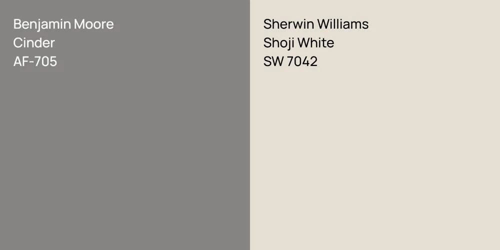 Benjamin Moore Cinder vs. Sherwin Williams Shoji White comparison