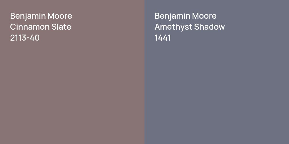 Benjamin Moore Cinnamon Slate vs. Benjamin Moore Amethyst Shadow comparison