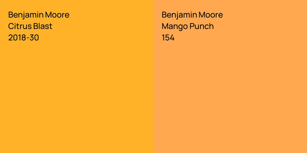 Benjamin Moore Citrus Blast vs. Benjamin Moore Mango Punch comparison