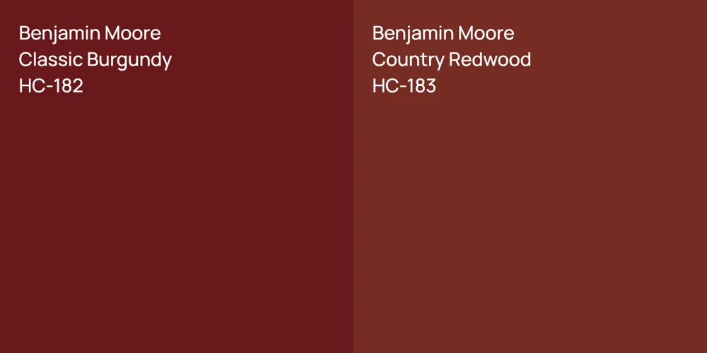 Benjamin Moore Classic Burgundy vs. Benjamin Moore Country Redwood ...