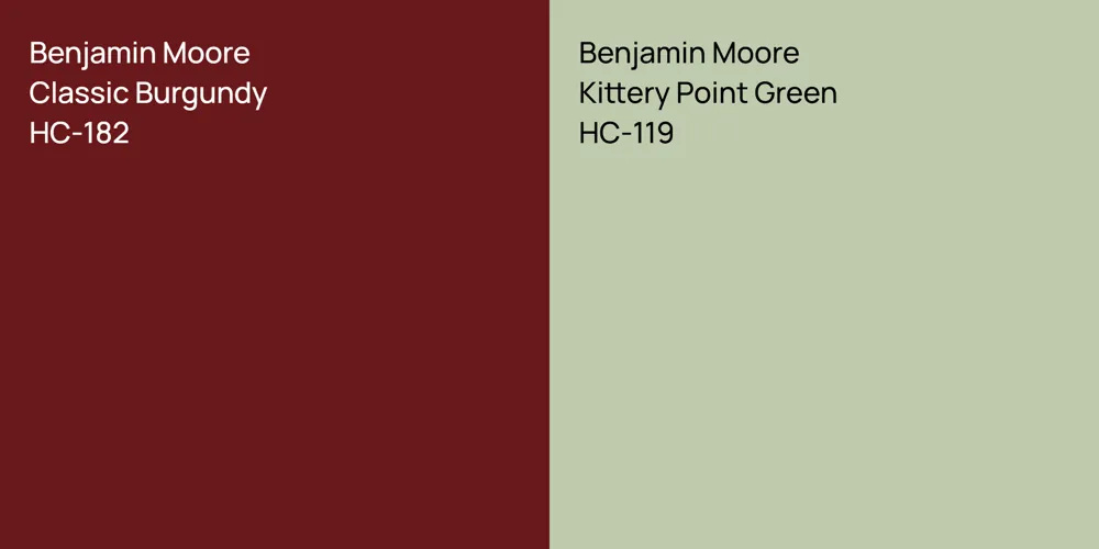 Benjamin Moore Classic Burgundy vs. Benjamin Moore Kittery Point Green ...