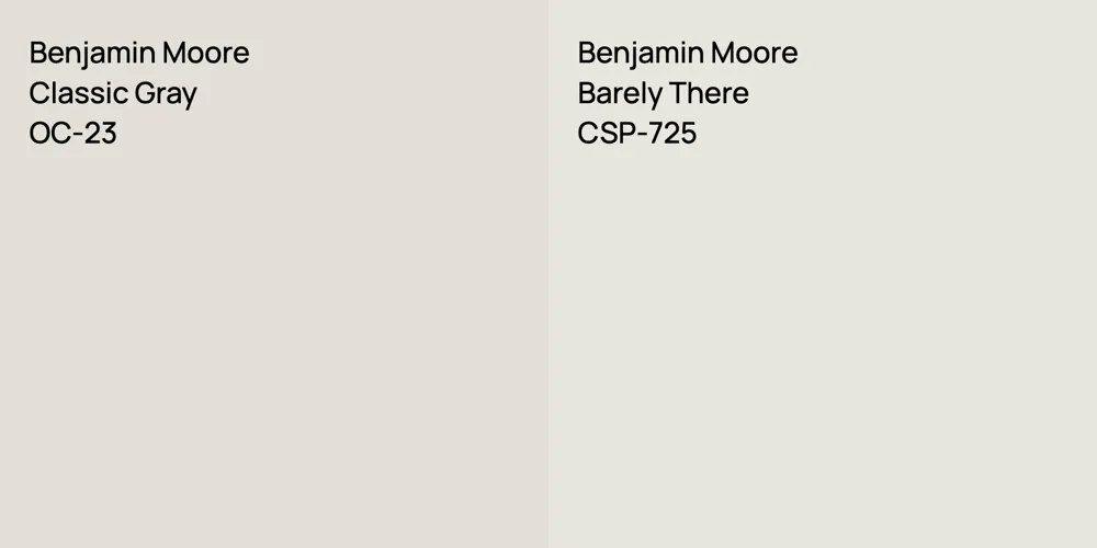 Benjamin Moore Classic Gray vs. Benjamin Moore Barely There comparison