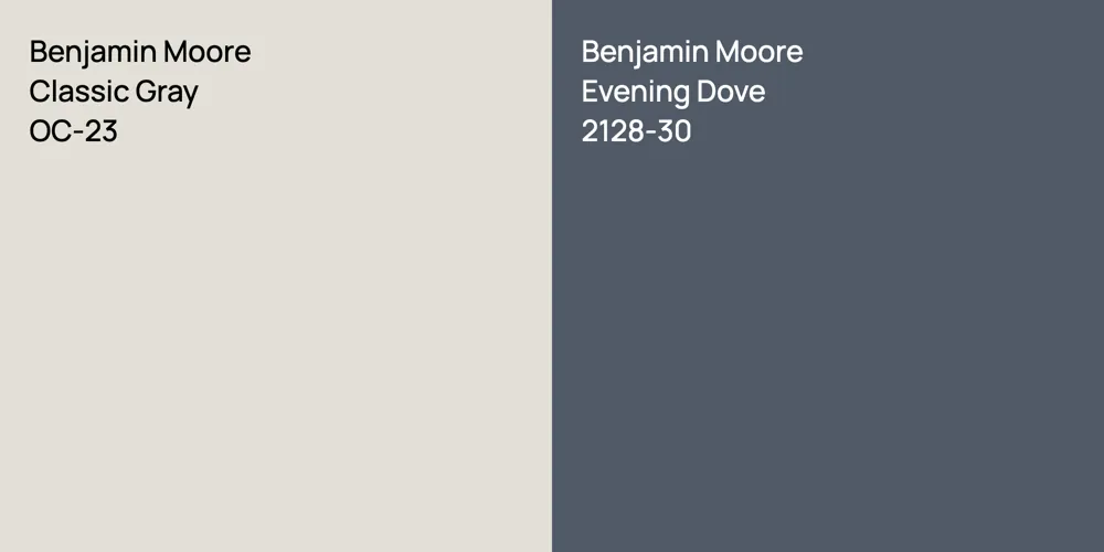 Benjamin Moore Classic Gray vs. Benjamin Moore Evening Dove comparison