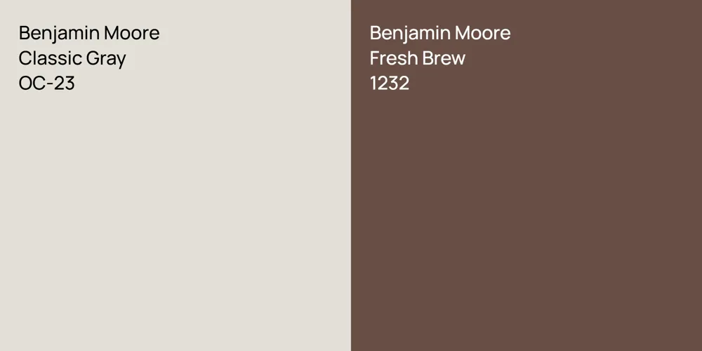 Benjamin Moore Classic Gray vs. Benjamin Moore Fresh Brew comparison
