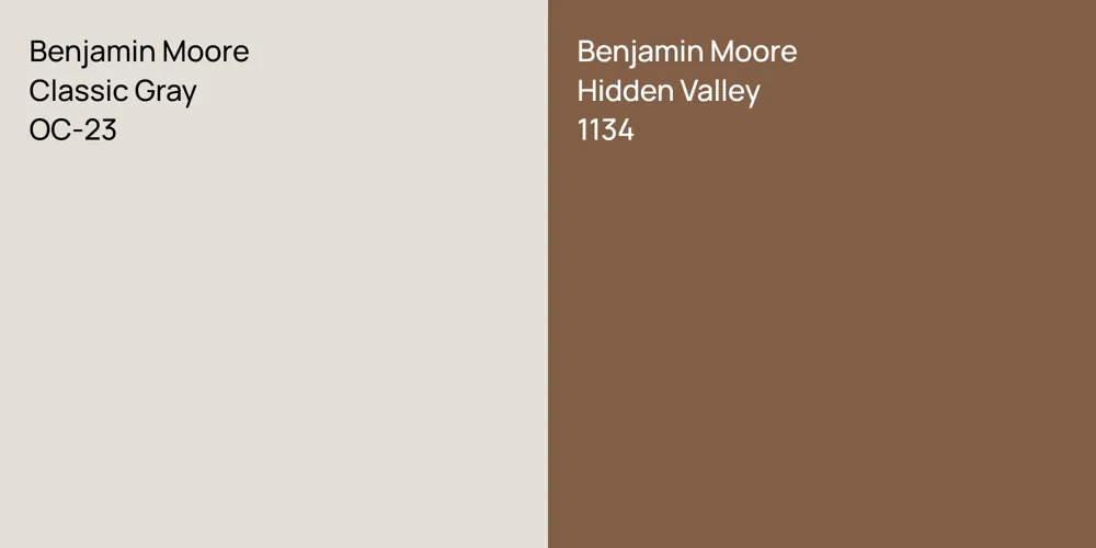 Benjamin Moore Classic Gray vs. Benjamin Moore Hidden Valley comparison