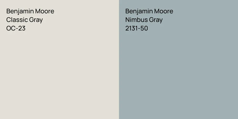Benjamin Moore Classic Gray vs. Benjamin Moore Nimbus Gray comparison