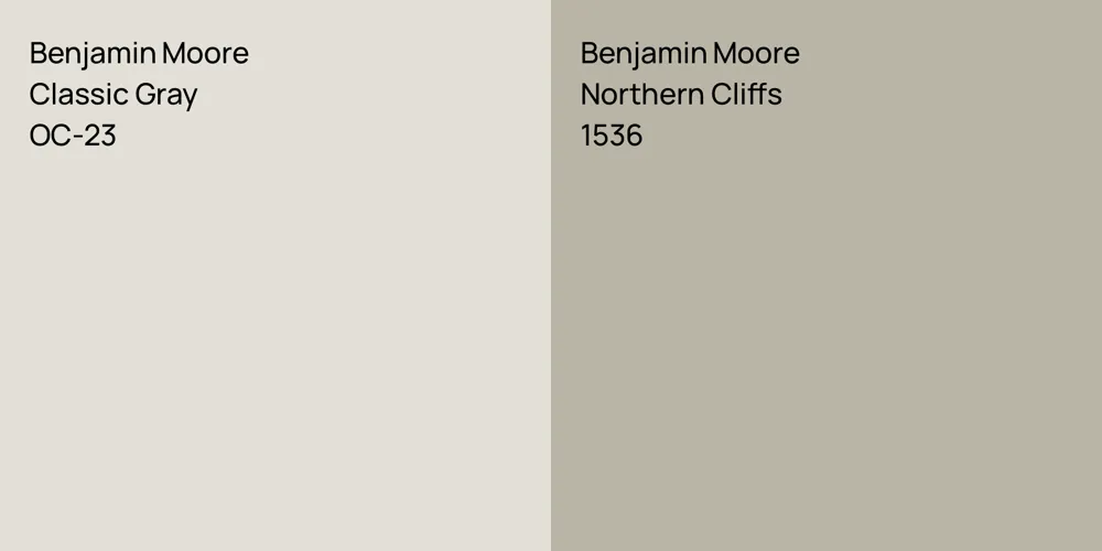 Benjamin Moore Classic Gray vs. Benjamin Moore Northern Cliffs comparison