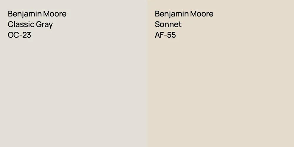 Benjamin Moore Classic Gray vs. Benjamin Moore Sonnet comparison