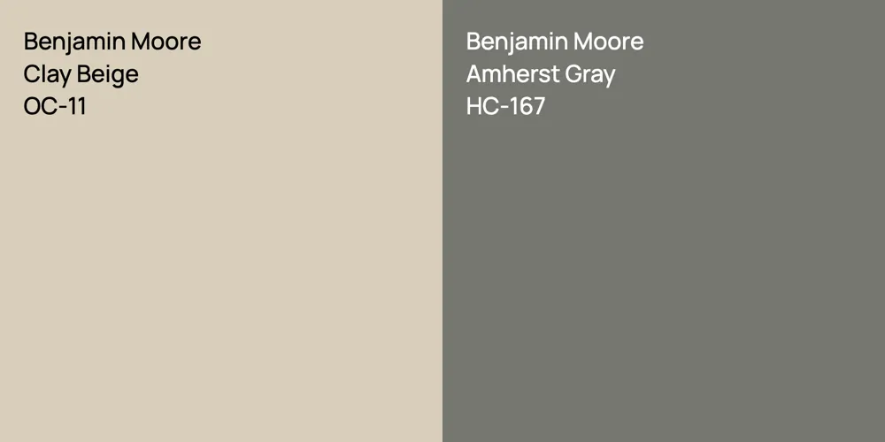 Benjamin Moore Clay Beige vs. Benjamin Moore Amherst Gray comparison