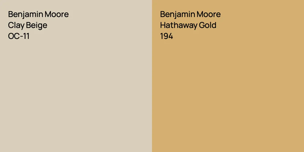 Benjamin Moore Clay Beige vs. Benjamin Moore Hathaway Gold comparison