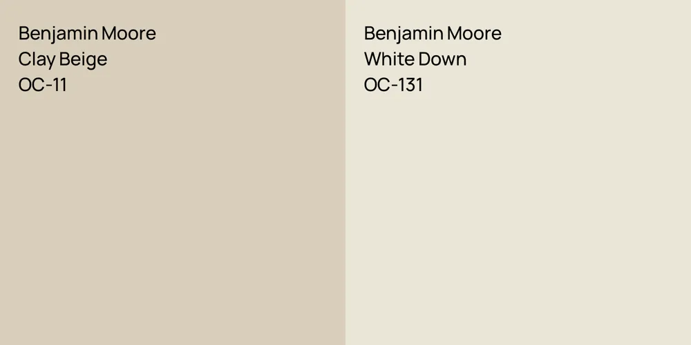 Benjamin Moore Clay Beige vs. Benjamin Moore White Down comparison
