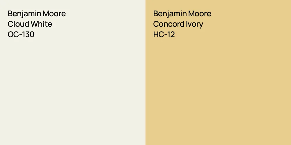 Benjamin Moore Cloud White vs. Benjamin Moore Concord Ivory comparison