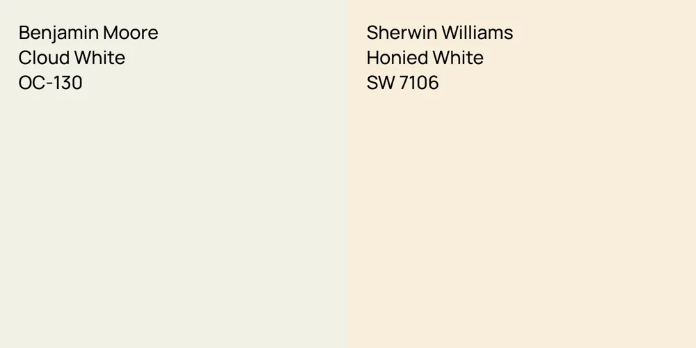 Benjamin Moore Cloud White vs. Sherwin Williams Honied White comparison