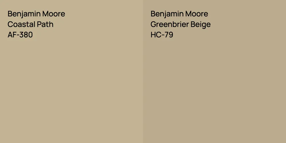 Benjamin Moore Coastal Path vs. Benjamin Moore Greenbrier Beige comparison