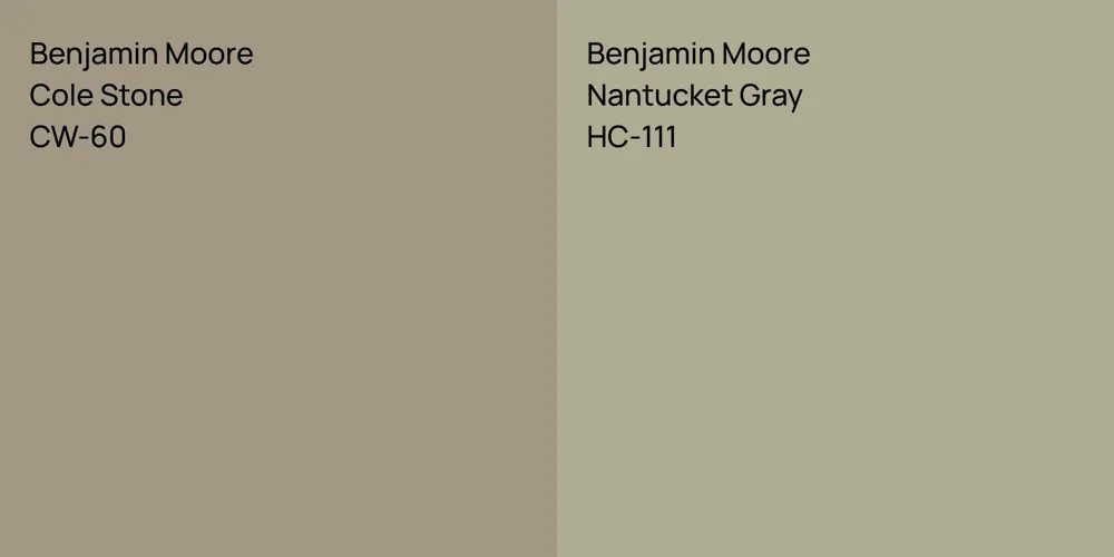 Benjamin Moore Cole Stone vs. Benjamin Moore Nantucket Gray comparison