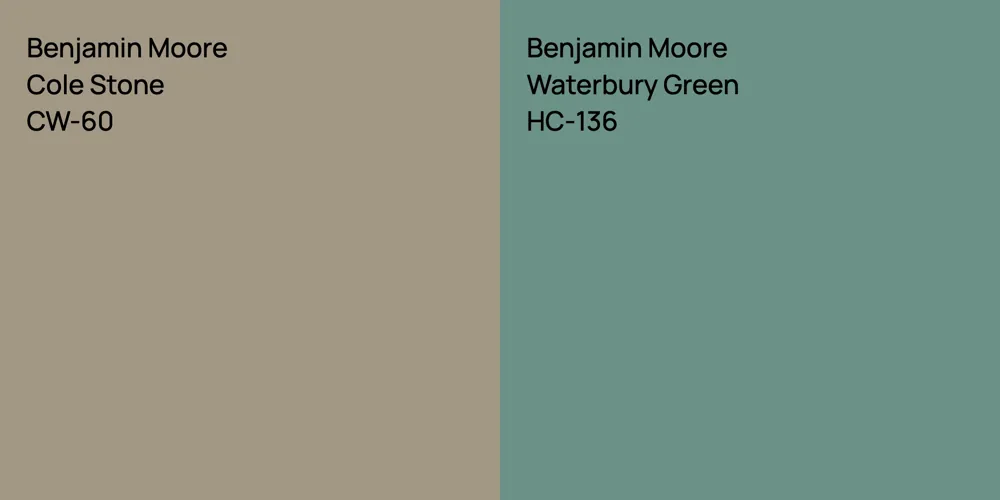 Benjamin Moore Cole Stone vs. Benjamin Moore Waterbury Green comparison