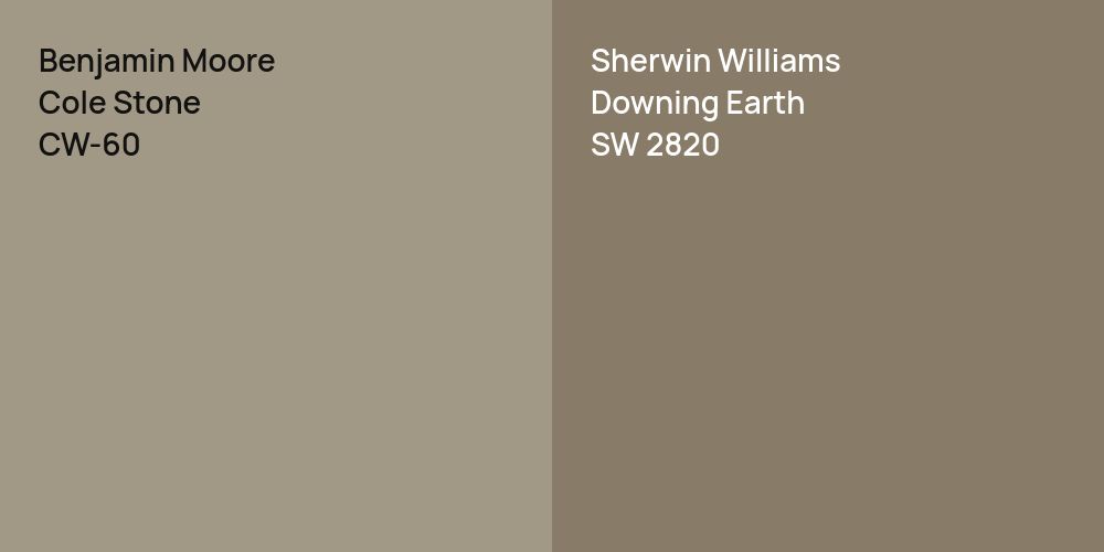 Benjamin Moore Cole Stone vs. Sherwin Williams Downing Earth comparison