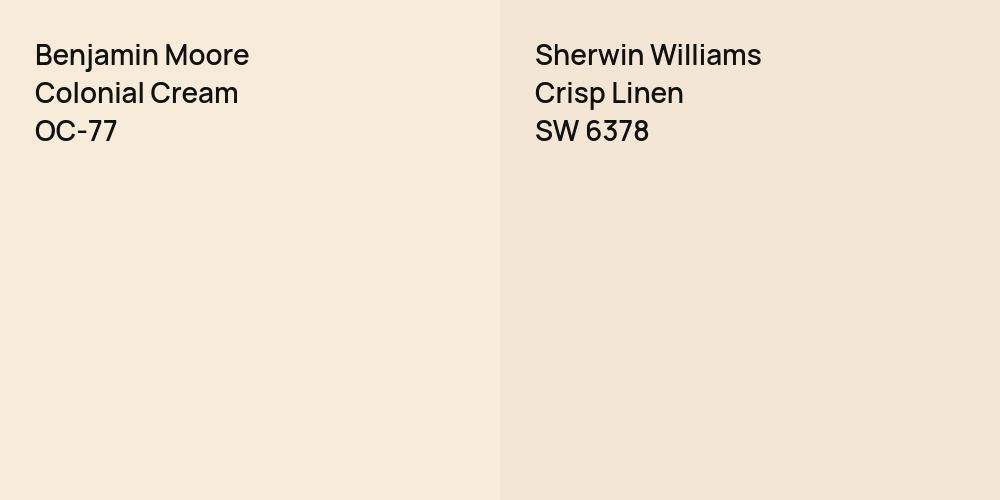 Benjamin Moore Colonial Cream vs. Sherwin Williams Crisp Linen comparison