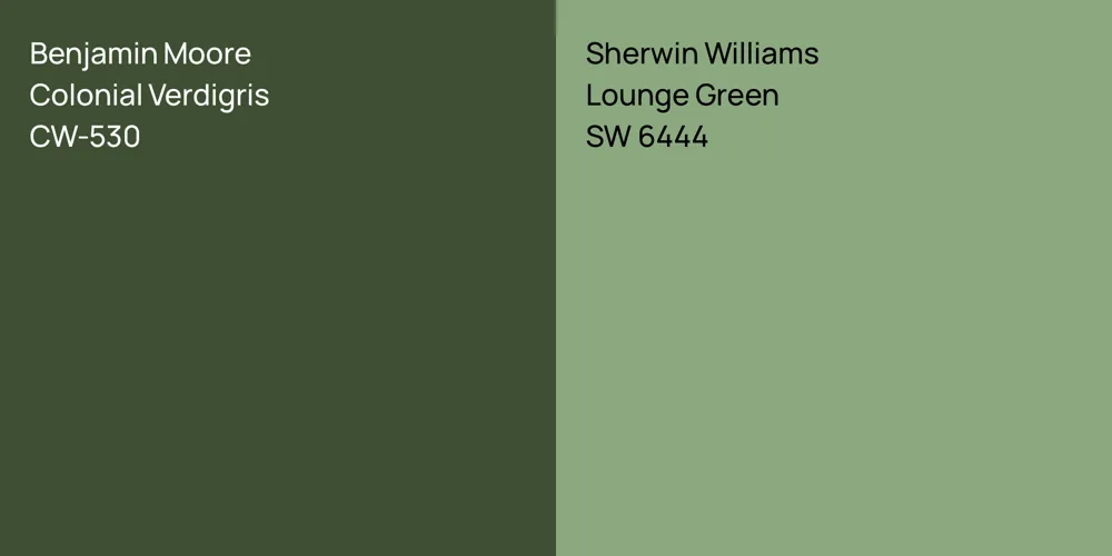 Benjamin Moore Colonial Verdigris vs. Sherwin Williams Lounge Green ...