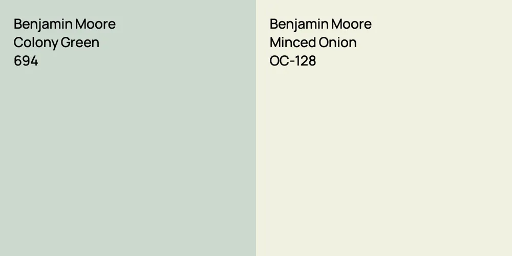 Benjamin Moore Colony Green vs. Benjamin Moore Minced Onion comparison