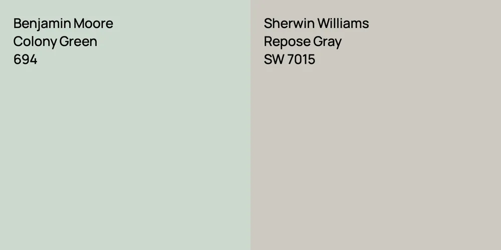 Benjamin Moore Colony Green vs. Sherwin Williams Repose Gray comparison