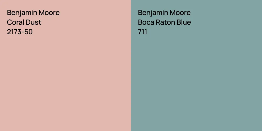Benjamin Moore Coral Dust vs. Benjamin Moore Boca Raton Blue comparison