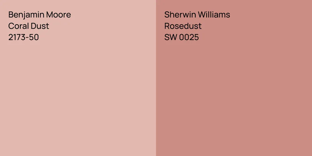Benjamin Moore Coral Dust vs. Sherwin Williams Rosedust comparison