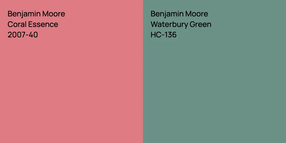 Benjamin Moore Coral Essence vs. Benjamin Moore Waterbury Green comparison