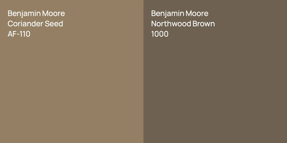 Benjamin Moore Coriander Seed vs. Benjamin Moore Northwood Brown comparison