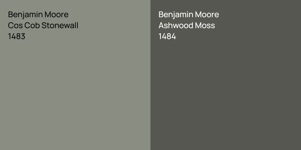 Benjamin Moore Cos Cob Stonewall vs. Benjamin Moore Ashwood Moss comparison