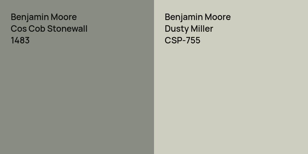 Benjamin Moore Cos Cob Stonewall vs. Benjamin Moore Dusty Miller comparison