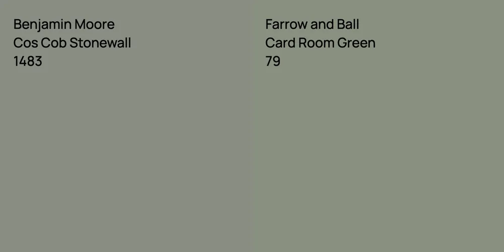 Benjamin Moore Cos Cob Stonewall vs. Farrow and Ball Card Room Green comparison