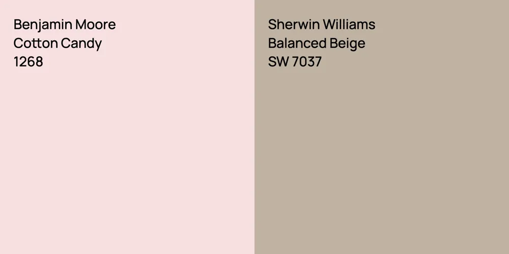 Benjamin Moore Cotton Candy vs. Sherwin Williams Balanced Beige comparison