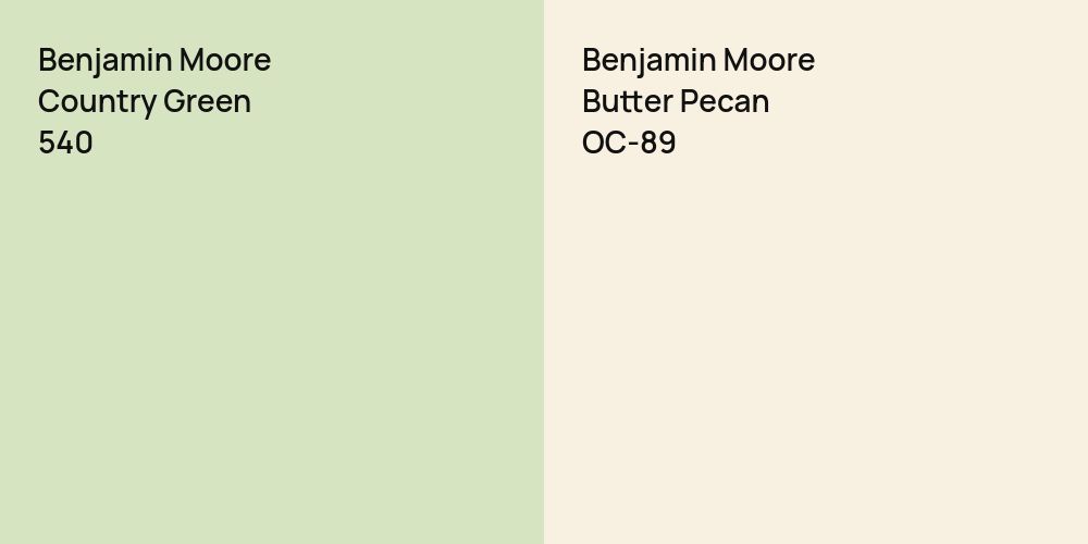 Benjamin Moore Country Green vs. Benjamin Moore Butter Pecan comparison