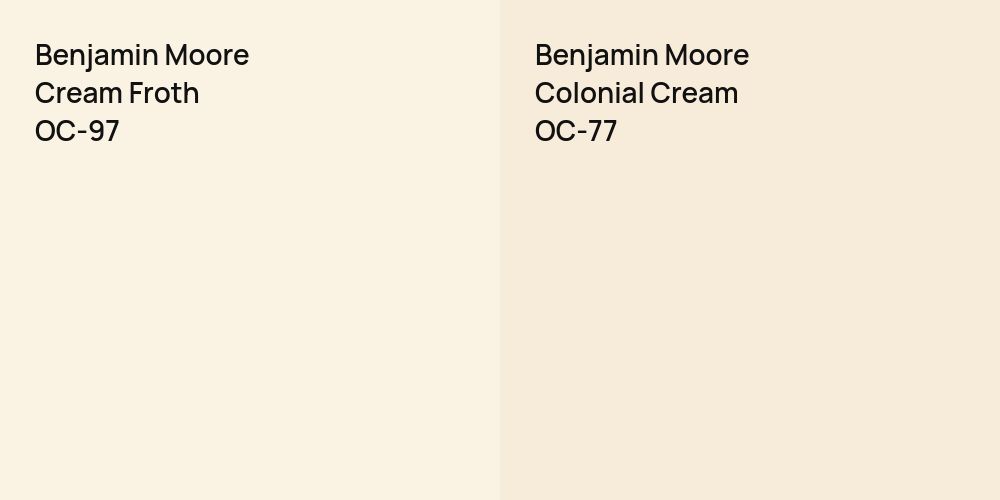 Benjamin Moore Cream Froth vs. Benjamin Moore Colonial Cream comparison