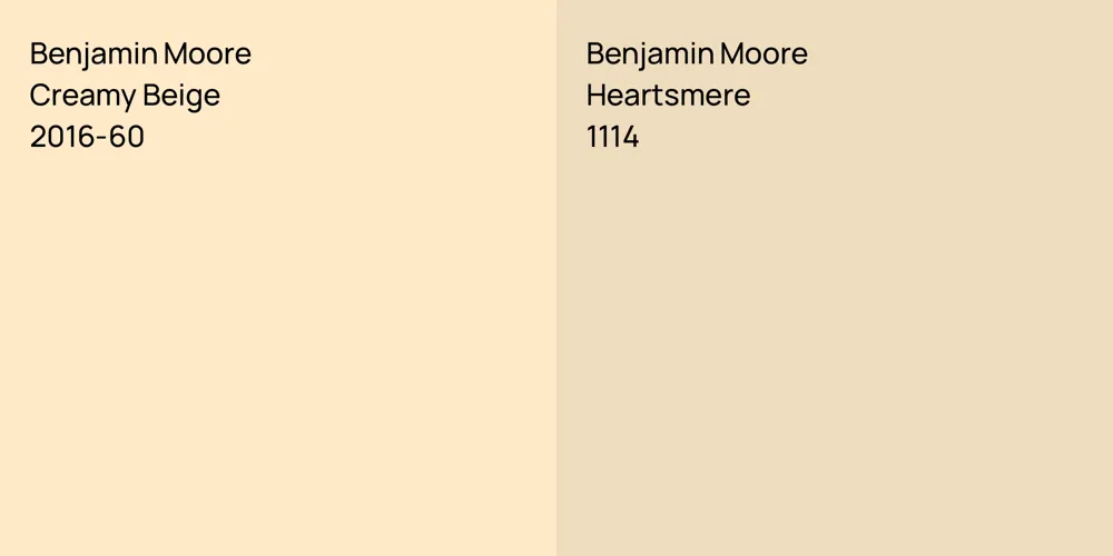 Benjamin Moore Creamy Beige vs. Benjamin Moore Heartsmere comparison