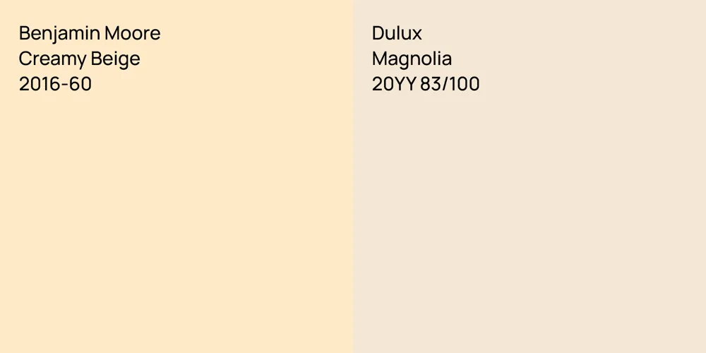Benjamin Moore Creamy Beige vs. Dulux Magnolia comparison