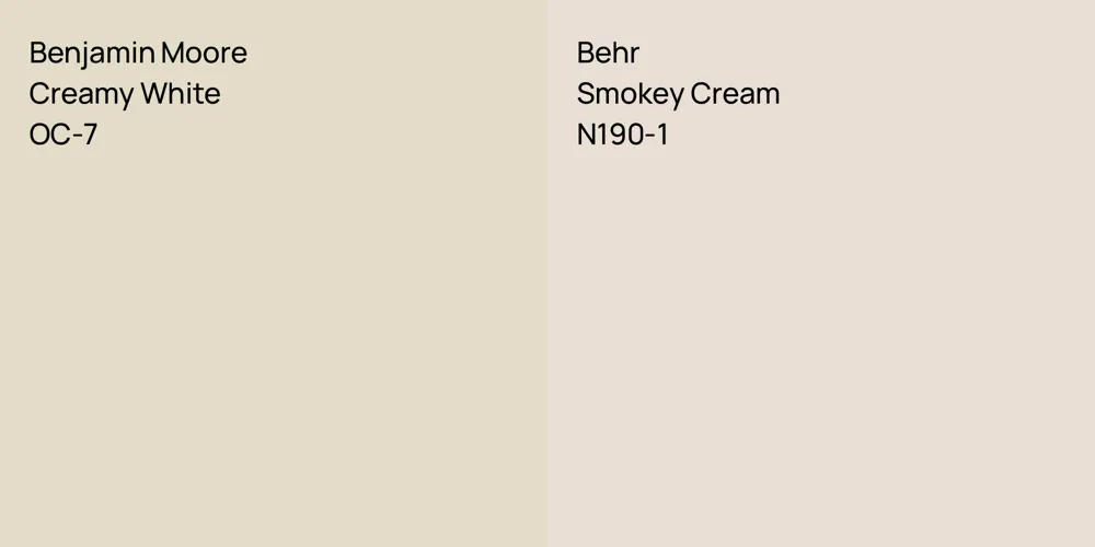 Benjamin Moore Creamy White vs. Behr Smokey Cream comparison