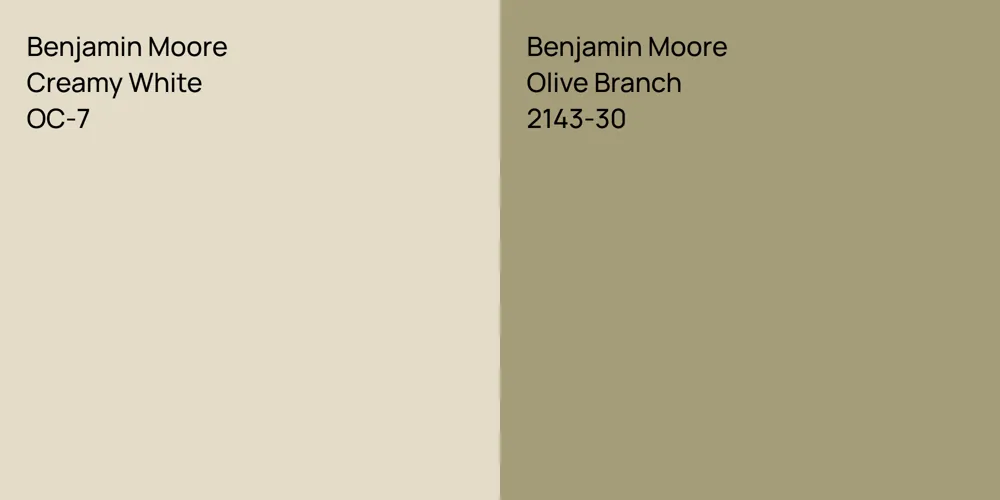 Benjamin Moore Creamy White vs. Benjamin Moore Olive Branch comparison