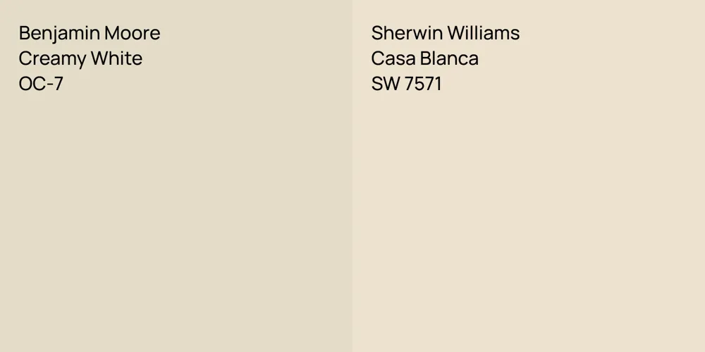 Benjamin Moore Creamy White vs. Sherwin Williams Casa Blanca comparison