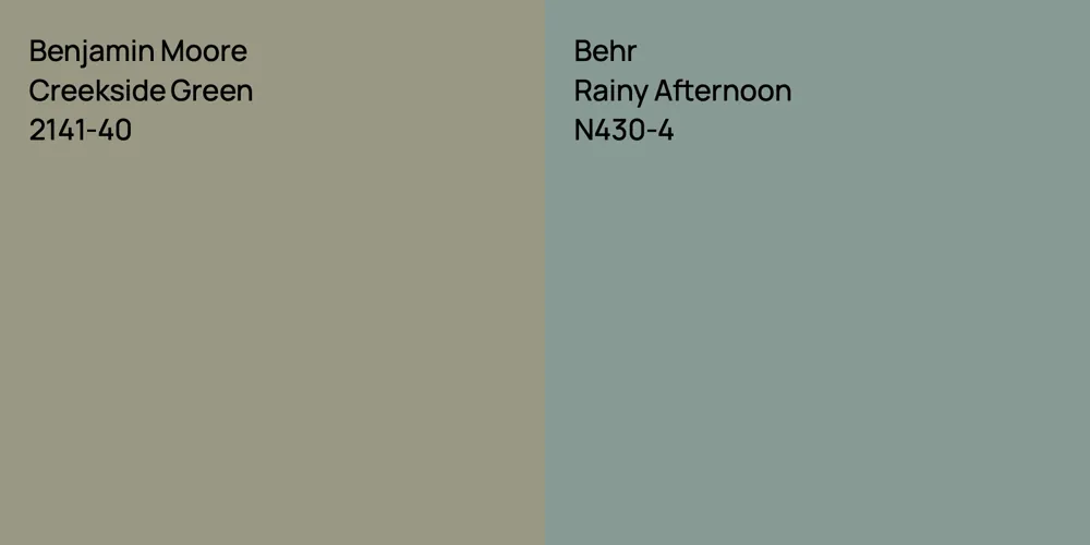 Benjamin Moore Creekside Green vs. Behr Rainy Afternoon comparison