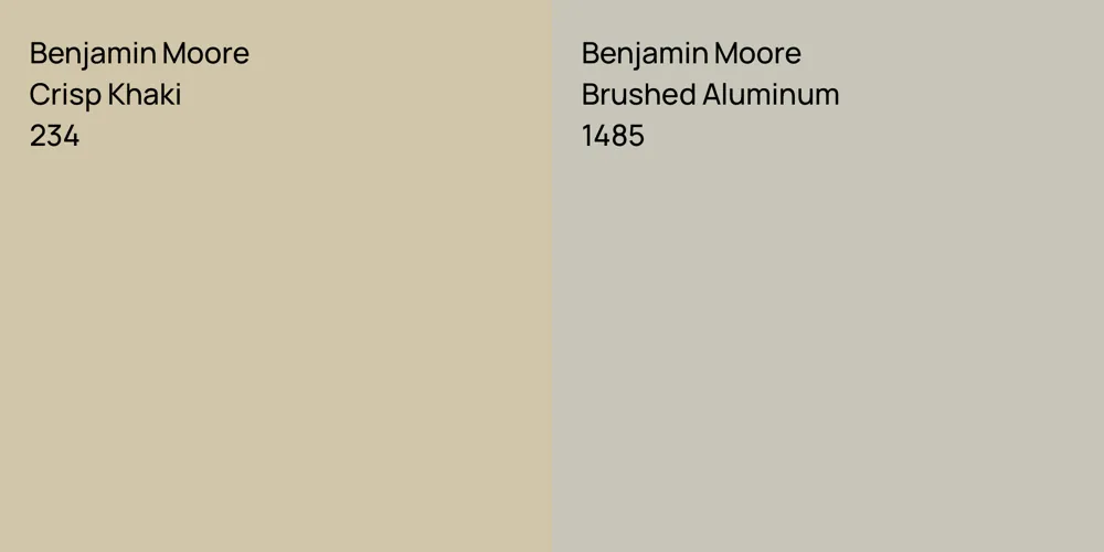 Benjamin Moore Crisp Khaki vs. Benjamin Moore Brushed Aluminum comparison