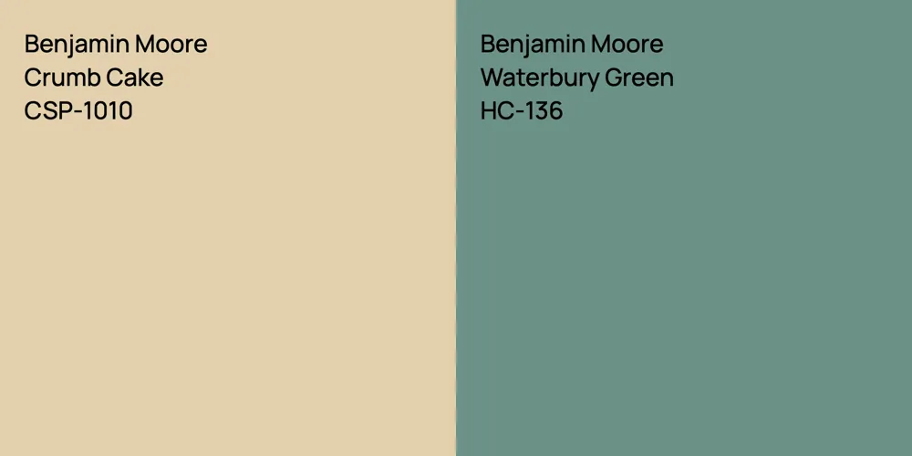 Benjamin Moore Crumb Cake vs. Benjamin Moore Waterbury Green comparison