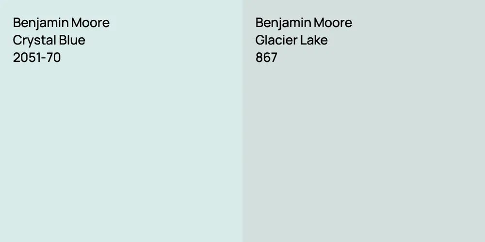 Benjamin Moore Crystal Blue vs. Benjamin Moore Glacier Lake comparison