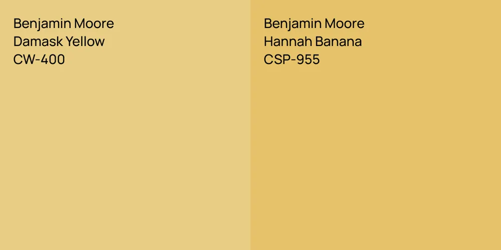 Benjamin Moore Damask Yellow vs. Benjamin Moore Hannah Banana comparison