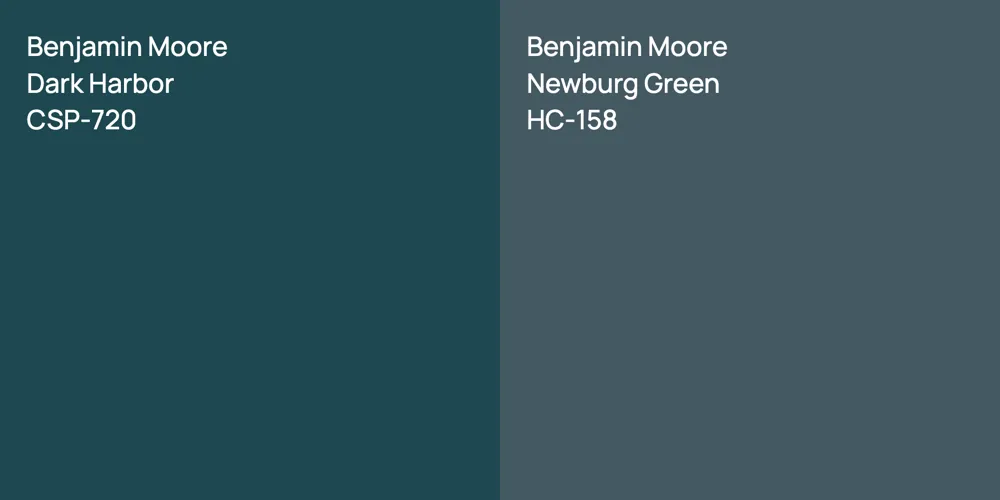 Benjamin Moore Dark Harbor vs. Benjamin Moore Newburg Green comparison