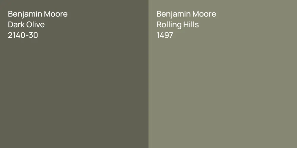 Benjamin Moore Dark Olive vs. Benjamin Moore Rolling Hills comparison