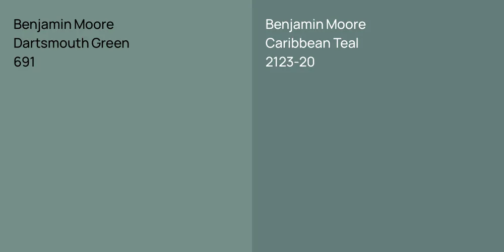 Benjamin Moore Dartsmouth Green vs. Benjamin Moore Caribbean Teal comparison