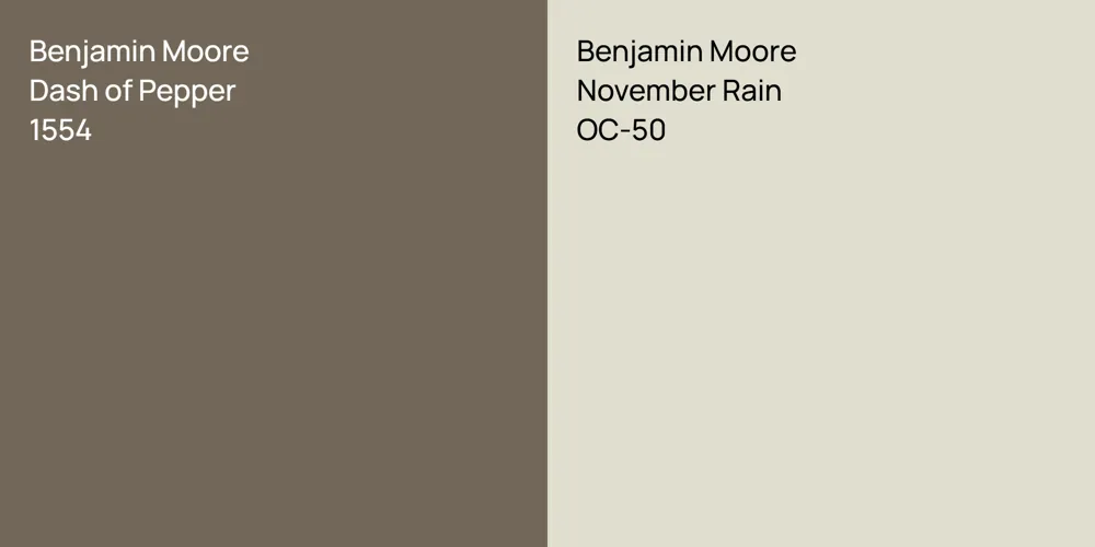 Benjamin Moore Dash of Pepper vs. Benjamin Moore November Rain comparison