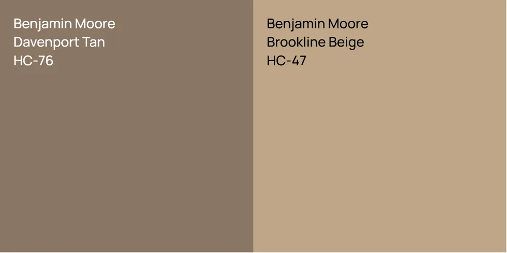 Benjamin Moore Davenport Tan vs. Benjamin Moore Brookline Beige comparison